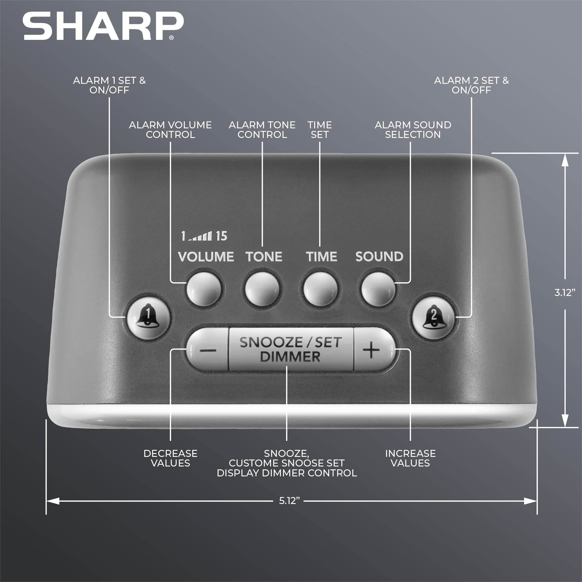 Sharp Big Bang Super Loud Alarm Clock for Heavy Sleepers, 6 Extremely Loud Wake Up Sounds: Rooster, Bugle, Nagging Mom, Jackhammer, Siren, Beep– Up to 115db Volume, Silver/Black with White LED Display