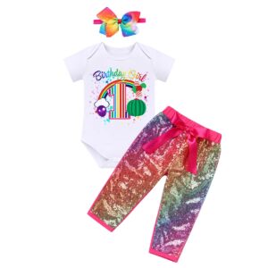 melon birthday outfit toddler baby first 1st birthday girl outfits cake smash romper rainbow shiny gold sequin long leggings pants photoshoot winter fall clothes watermelon themed party supply 1 year