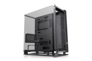 thermaltake core p3 pro e-atx tempered glass mid tower gaming computer chassis, open frame panoramic viewing, glass wall-mount, rotatable pci-e slots, ca-1g4-00m1wn-09