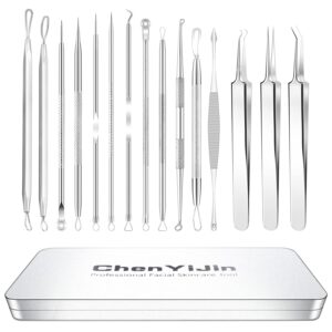 15 pcs blackhead remover pimple popper tool kit,black head removal extractor for acne comedone whitehead popping zit blemish facial skin care tools with metal case