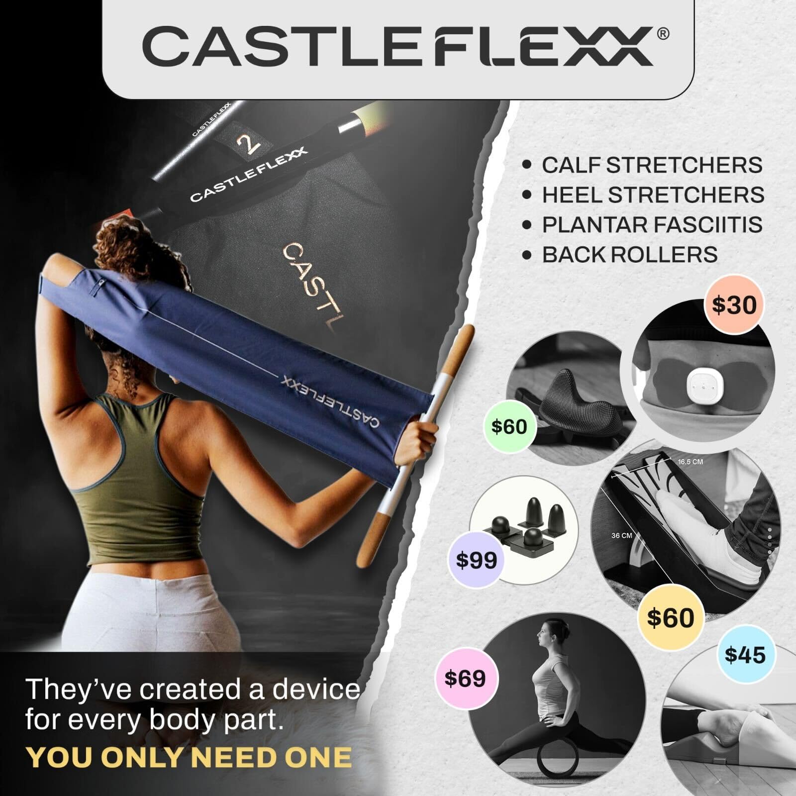 CastleFlexx | Aqua, Large | Mobility and Full Body Strengthening Device | Functional Stretching Fitness Tool For Workout