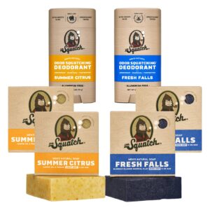 dr. squatch manly soap and deodorant variety pack - handmade with organic oils, aluminum-free - summer citrus and fresh falls - men's natural soap