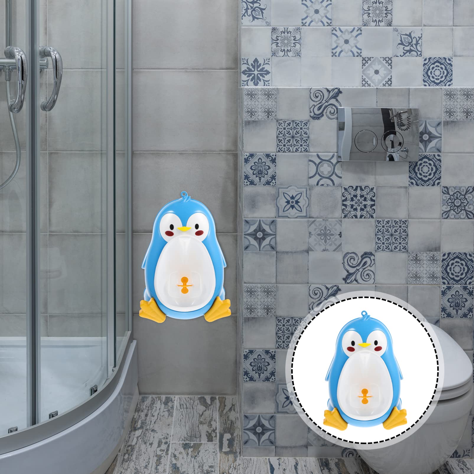 Potty Training Urinal Penguin Kids Potty Pee Urine Children Standing Urinal Potty Trainer Wall Hanging Boy Bathroom Toilet Portable Urinal for Home Nursery Kindergarten Blue