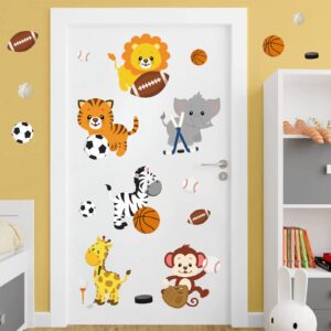 Supzone Cartoon Animal Sport Wall Decals Sports Balls Wall Stickers Jungle Monkey Lion Giraffe DIY Vinyl Wall Art Sticker for Kids Baby Nursery Playroom Bedroom Girls Boy Room Wall Decor