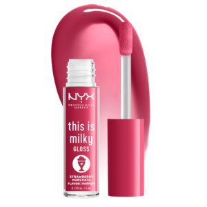 nyx professional makeup this is milky gloss, lip gloss with 12 hour hydration, vegan - strawberry horchata (mauve pink)