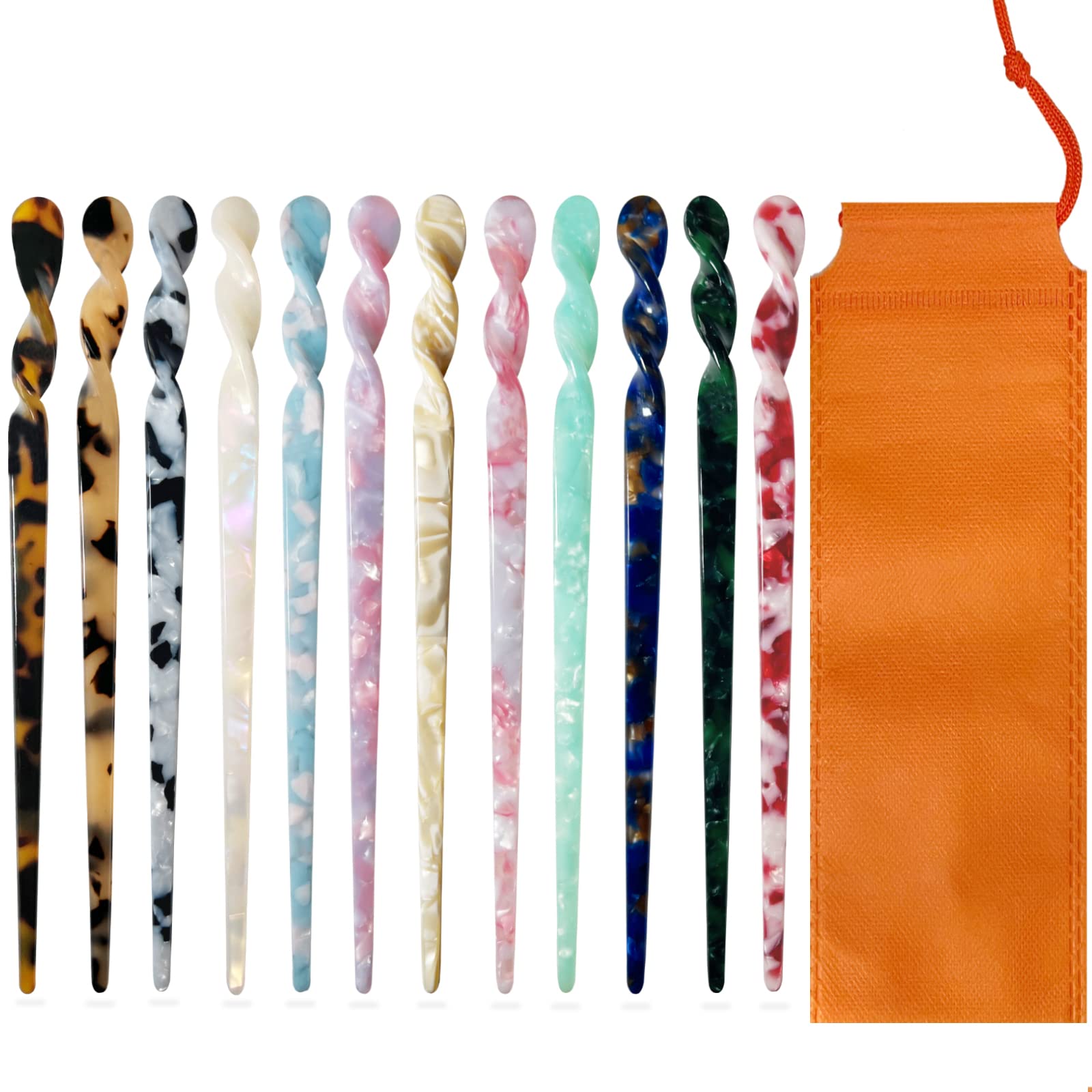 12 Pieces Acetate Hair Sticks Tortoise Shell Hairpin Leopard Shell Hair Pins Chinese Hair Sticks for buns Hair Styling Accessories Hair Chopsticks for Women Girls,12 Style Not Repeating Pattern