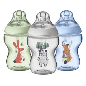 tommee tippee closer to nature baby bottles, woodland friends | breast-like nipple, anti-colic valve (9oz, 3 count)