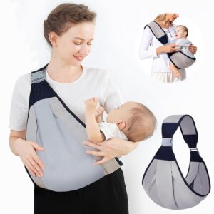 baby sling carrier, adjustable baby holder carrier, baby half wrapped sling hip carrier, one shoulder labor-saving, cloth fabric lightweight baby carrier for newborn to toddler up to 45 lbs (grey)