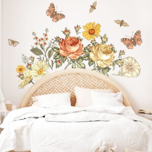 vintage floral wall decals retro flower wall stickers large flower wall stickers peel and stick peony vintage flower wall decals for girls bedroom nursery decor