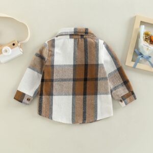 Amiblvowa Little Kids Toddler Baby Boy Girl Shirt Jacket Plaid Long Sleeve Button Down Fall Flannel Shacket Coat Tops (Khaki Plaid, 12-18 Months)