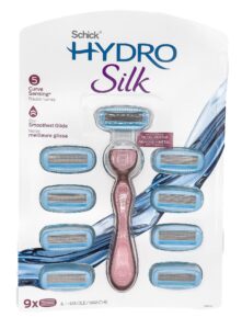 schick hydro silk moisturizing razor for women, with premium rose gold metal handle and 9 cartridge refills