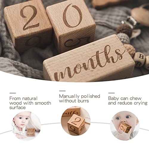 Monthly Baby Milestone Blocks Set of 3 Baby Age Blocks for Monthly Milestone Baby Age Milestone Signs Wooden Baby Photo Props Set Perfect for Baby Shower and Keepsake (Gift Set 3 PCS)