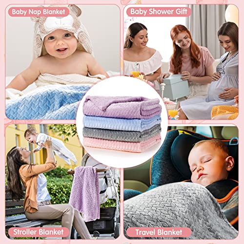 4 Pcs Baby Girl Blankets, Plush Flannel Baby Blanket, Soft and Warm Throw Blankets for Newborn Infant and Toddler, Fleece Blanket for Crib Stroller (30 x 40 Inch)