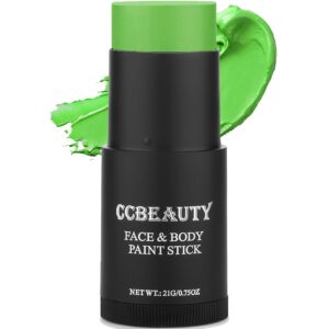 ccbeauty light green face body paint stick, lime green eye black for sports, st. patrick's day foundation, goblin hulk shrek hunting camo witch makeup for halloween cosplay costume parties