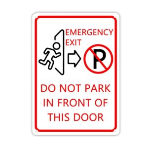 warning metal sign emergency exit do not park in front of this door outdoor tin metal sign fade resistance durable rust free uv protected metal decor wall decorative for cafes pubs home gate 14x10in