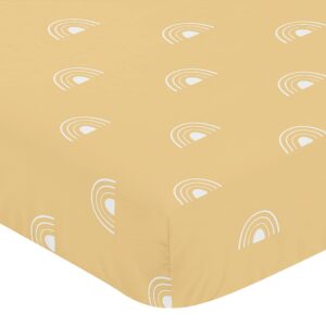 Sweet Jojo Designs Yellow Boho Rainbow Boy or Girl Fitted Crib Sheet Baby or Toddler Bed Nursery - Mustard Orange and White Celestial Sky Outdoors Nature Gender Neutral