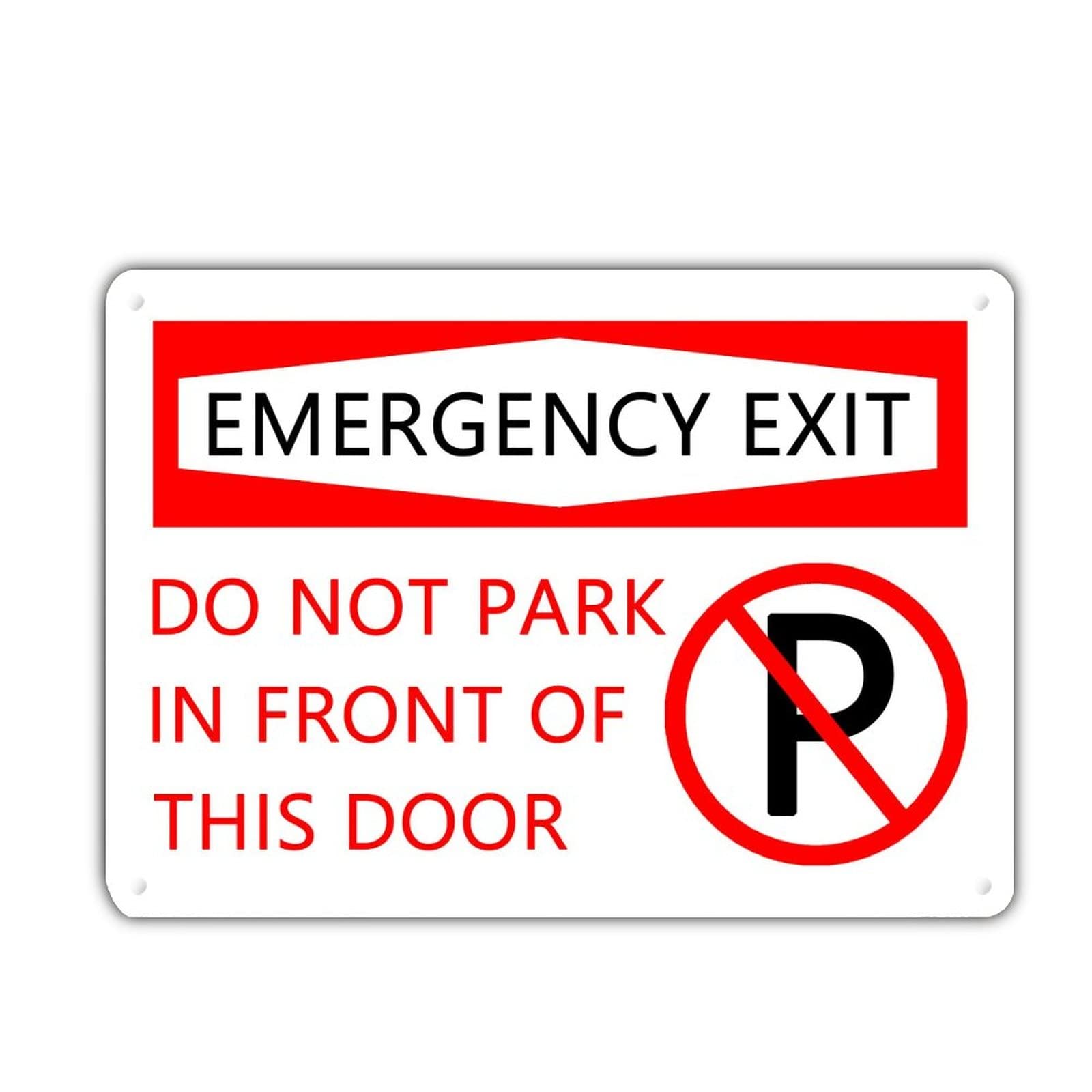 Warning Aluminum Sign Emergency Exit Do Not Park in Front of This Door Outdoor Metal Tin Sign Fade Resistance Durable Rust Free UV Protected Decorative For Cafes Pubs Home Gate 10x14in