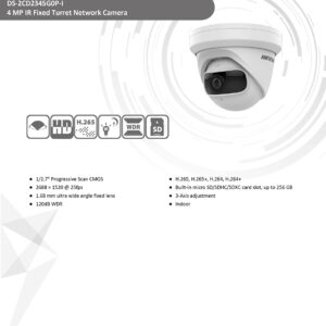 DS-2CD2345G0P-I 4MP Indoor 180° Panoramic Ultra Wide Viewing Angle Fisheye Dome POE IP Security Camera 30ft Night Vision, H.265, WDR, Built-in Micro SD slot (Max 256 GB) Compatible with Hik Vision NVR