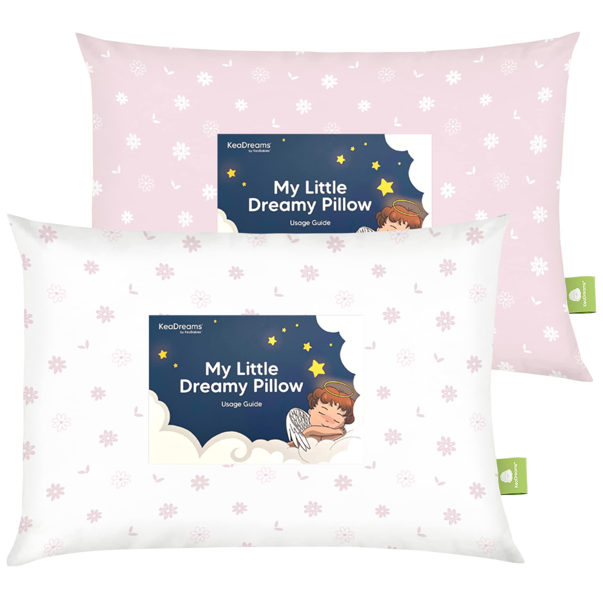 2-Pack Toddler Pillow - Soft Organic Cotton Toddler Pillows for Sleeping - 13X18 Small Pillow for Kids - Kids Pillows for Sleeping - Kids Pillow for Travel, School, Nap, Age 2 to 5 (Daisy)