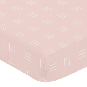 Sweet Jojo Designs Pink Boho Mudcloth Girl Fitted Crib Sheet Baby or Toddler Bed Nursery - Light Blush and White Bohemian Woodland Tribal Southwest Mud Cloth Hatch Triple Line Girl Shabby Chic