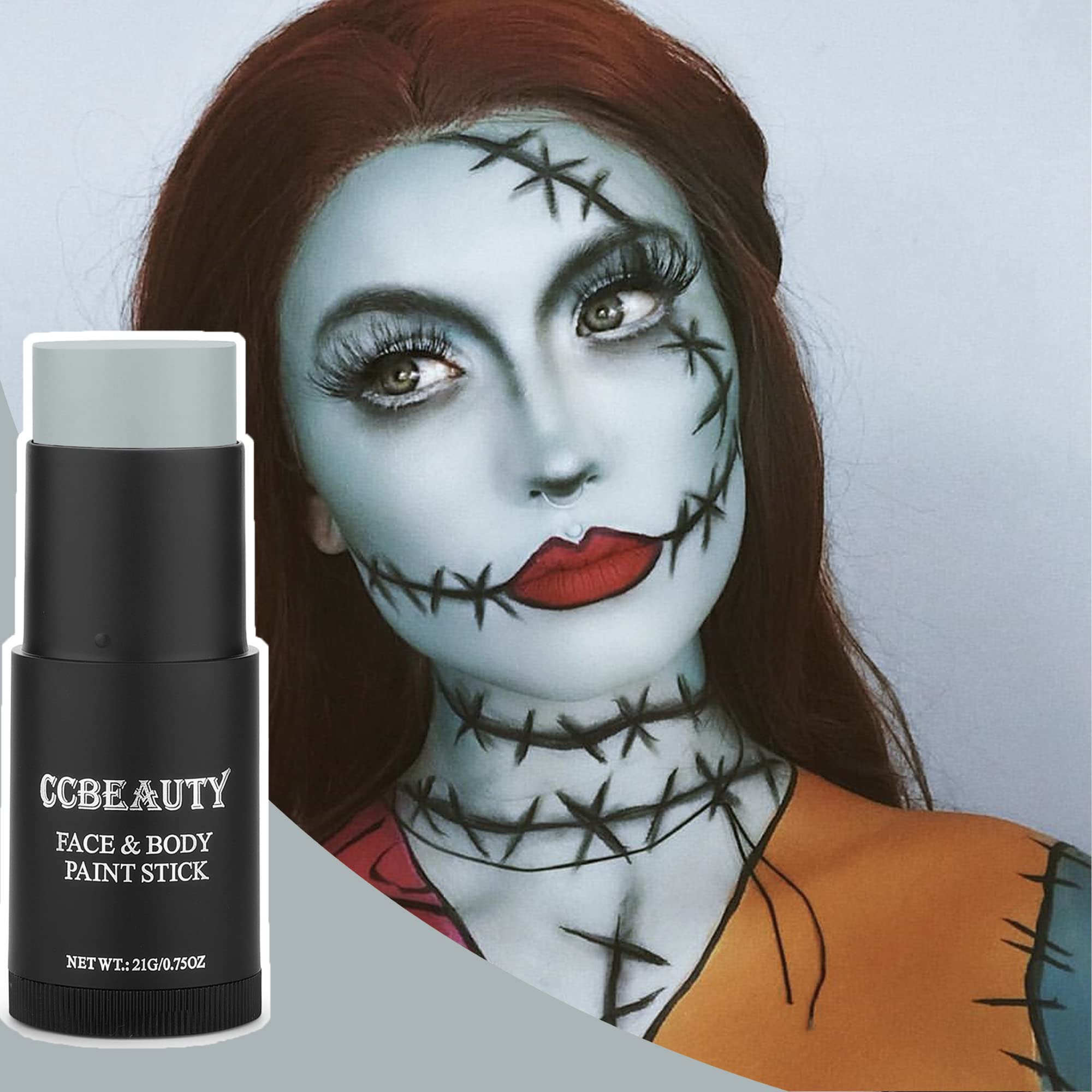 CCBeauty Light Grey Face Body Paint Stick, Grease Gray Face Paints, Cream Grayscale Foundation Makeup, Waterproof Hypoallergenic for Halloween Corpse Bride Zoombie Marceline Cosplay Costume Parties