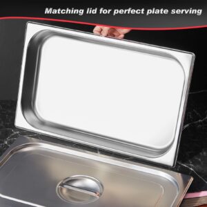 Suclain 4 Pack Stainless Steel Hotel Pans Full Size 2.5 Inch Deep Steam Table Pans with Lid 0.8 mm Thick Commercial Food Pan for Hotel Canteen Restaurant Office Cafeteria Party, 20.8"L x 12.8"W