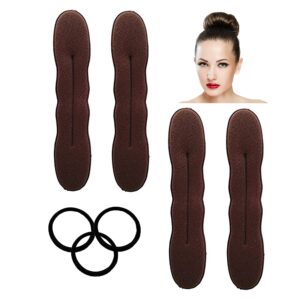 styla hair brunette 4 count hair bun maker accessories, large foam sponge shaper for easy bun twister, ballet buns, french twist, updo's, waves & more - strong, flexible, reusable