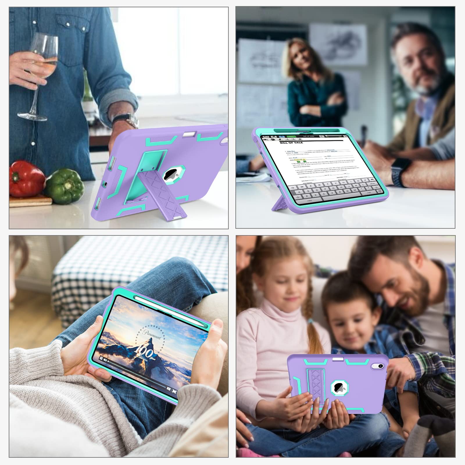 BENTOBEN for iPad 10th Generation Case,10.9 inch 2022 iPad Case, iPad 10 Case, Slim Fit Kickstand Shockproof Rugged Protection Soft Silicone Bumper Drop Protective Girls Boys Kids Cover, Purple/Mint