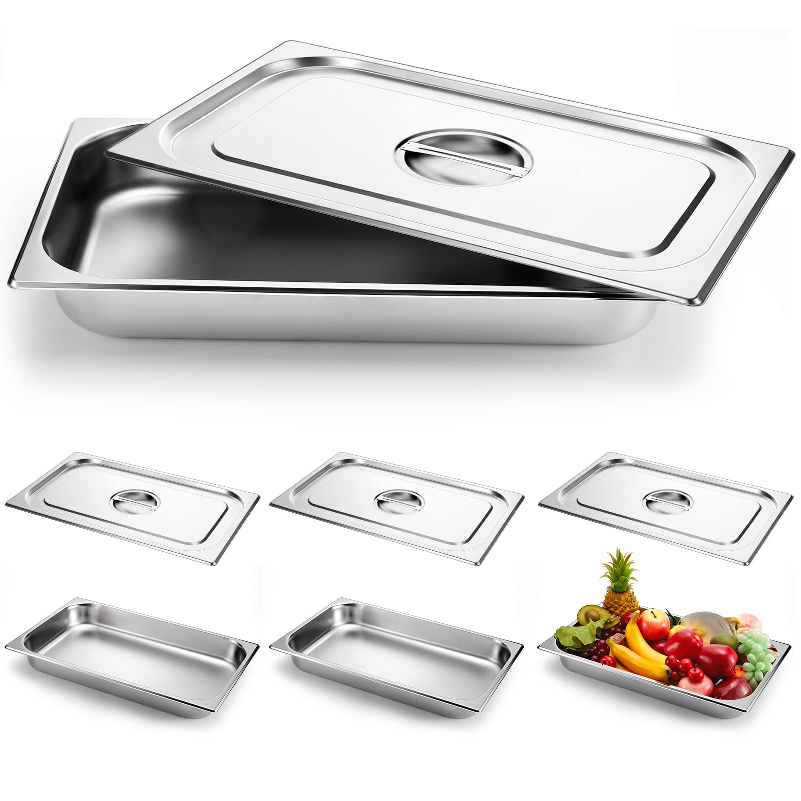 Suclain 4 Pack Stainless Steel Hotel Pans Full Size 2.5 Inch Deep Steam Table Pans with Lid 0.8 mm Thick Commercial Food Pan for Hotel Canteen Restaurant Office Cafeteria Party, 20.8"L x 12.8"W