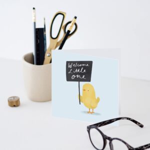 Old English Co. Welcome Little One Chick Card - Fun Cute New Baby Greetings for Parents | For Baby Boy or Baby Girl | Blank Inside & Envelope Included