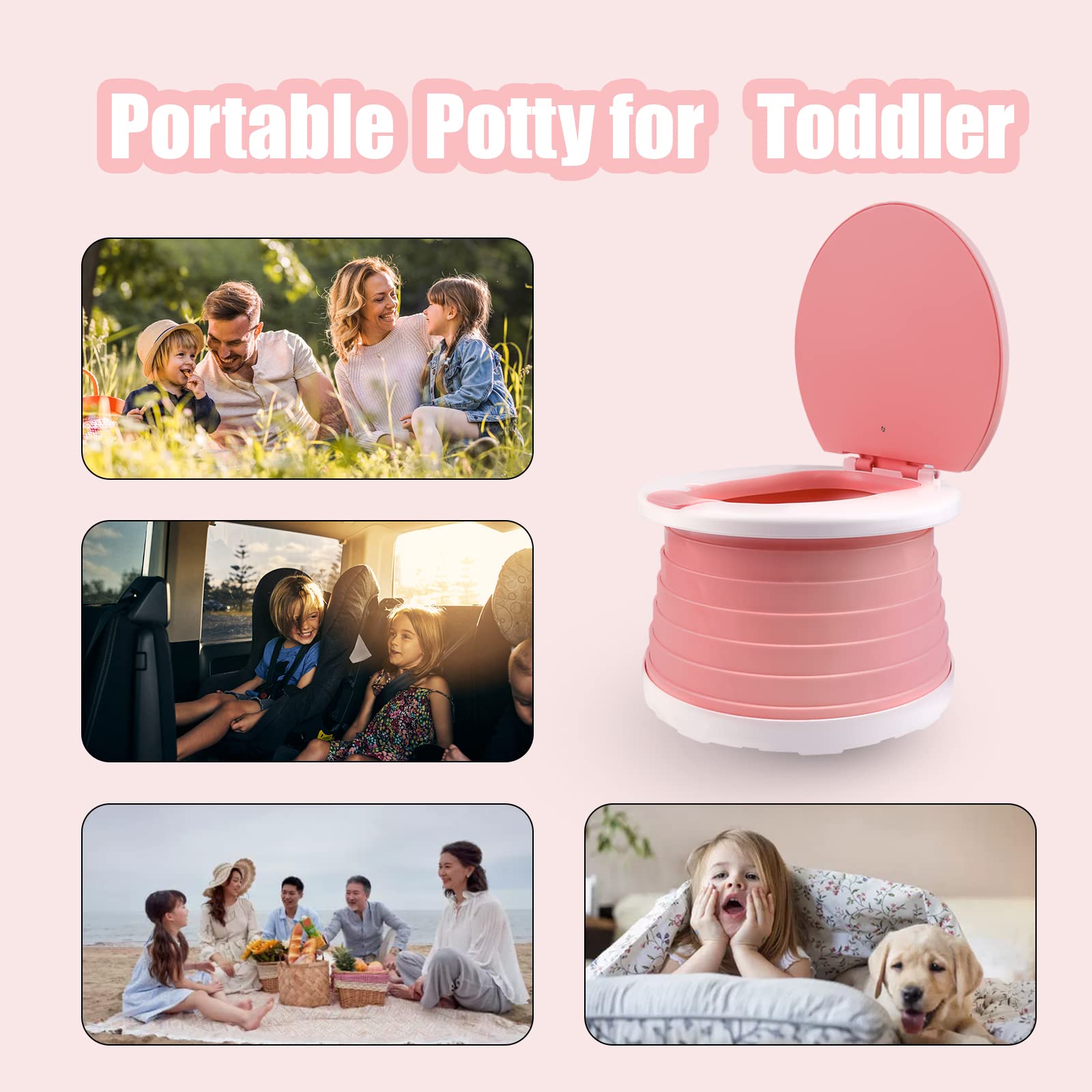 Kid Portable Potty Folding Toilet: Toddler Travel Potty Folding Toilet with 15Pcs Cleaning Bags Foldable Potty Seat for Car Camping Park - Portable Potty for Toddler Travel