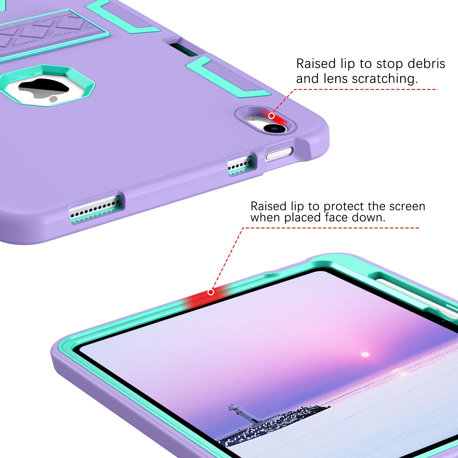 BENTOBEN for iPad 10th Generation Case,10.9 inch 2022 iPad Case, iPad 10 Case, Slim Fit Kickstand Shockproof Rugged Protection Soft Silicone Bumper Drop Protective Girls Boys Kids Cover, Purple/Mint