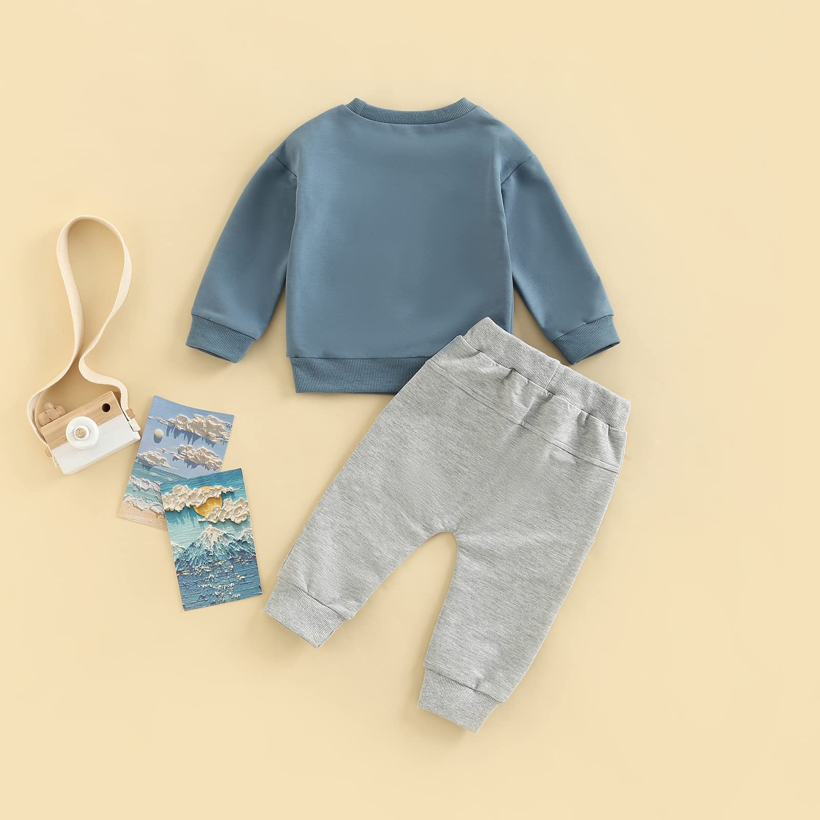 Goelsakurara Newborn Infant Baby Boy Fall Winter Clothes Long Sleeve Letter Sweatshirt Tops Pants 2Pcs Sweatsuit Outfit Set (Blue Bubs, 0-6 Months) (TF-YYJ6-JMPL)