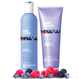 milk_shake silver shine purple shampoo 10.1 fl oz + silver shine purple conditioner 8.4 fl oz - blonde shampoo and conditioner for brassy hair