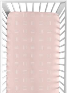 sweet jojo designs pink boho mudcloth girl fitted crib sheet baby or toddler bed nursery - light blush and white bohemian woodland tribal southwest mud cloth hatch triple line girl shabby chic