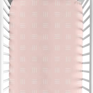 Sweet Jojo Designs Pink Boho Mudcloth Girl Fitted Crib Sheet Baby or Toddler Bed Nursery - Light Blush and White Bohemian Woodland Tribal Southwest Mud Cloth Hatch Triple Line Girl Shabby Chic