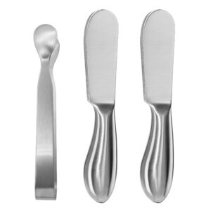 oggi charcuterie utensil set, charcuterie accessories, cheese knives set - stainless steel, 3pcs with knives/spreaders & tongs, 5" long