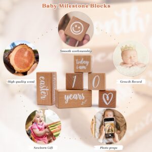 Monthly Baby Milestone Blocks Set of 6 Baby Age Blocks for Monthly Milestone Baby Age Milestone Signs Wooden Baby Photo Props Set Perfect for Baby Shower and Keepsake (Gift Set 6 PCS)