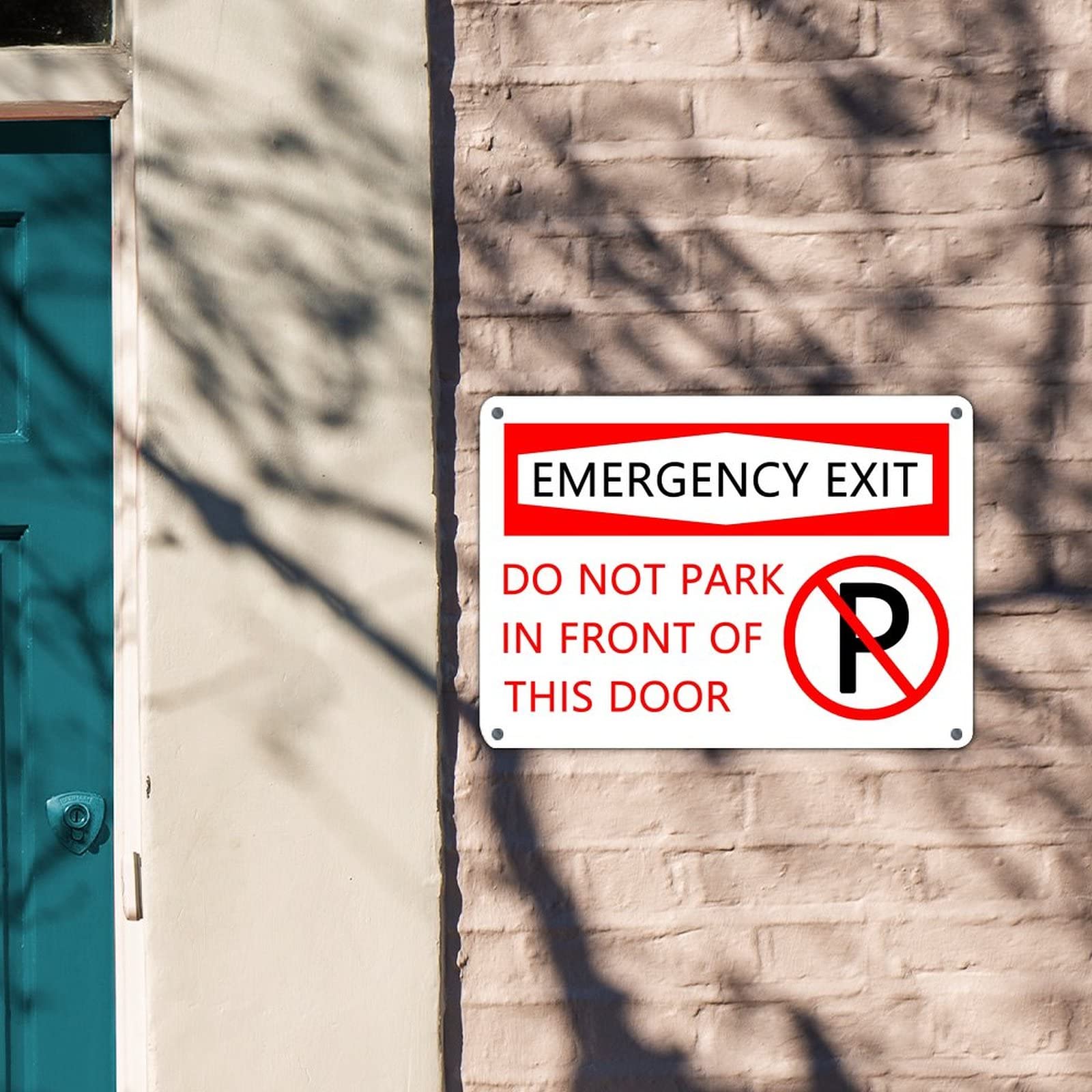 Warning Aluminum Sign Emergency Exit Do Not Park in Front of This Door Outdoor Metal Tin Sign Fade Resistance Durable Rust Free UV Protected Decorative For Cafes Pubs Home Gate 10x14in