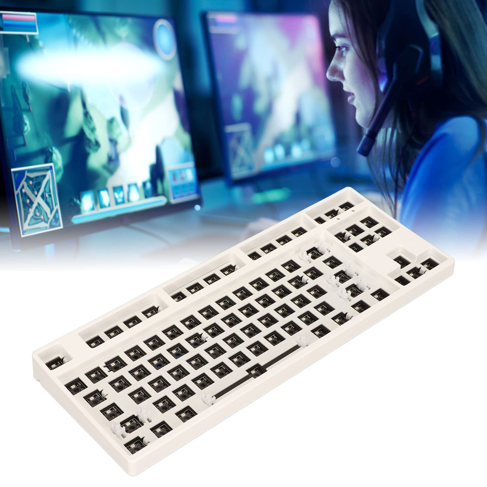 DIY Mechanical Keyboard Kit, 87 Key RGB TKL Layout Switch Gaming Keyboard Hot Swap ABS Aluminum Alloy Modular Mechanical Keyboard for DIY(White)