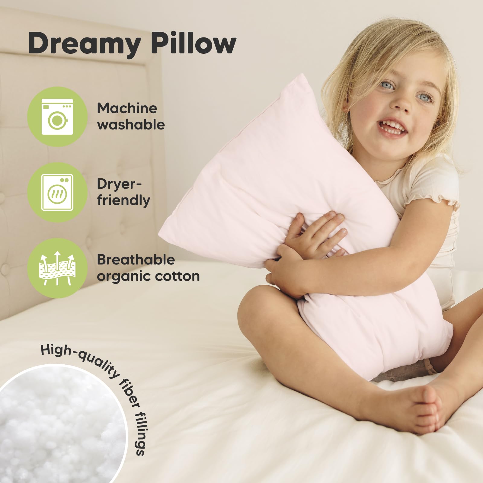 2-Pack Toddler Pillow - Soft Organic Cotton Toddler Pillows for Sleeping - 13X18 Small Pillow for Kids - Kids Pillows for Sleeping - Kids Pillow for Travel, School, Nap, Age 2 to 5 (Daisy)