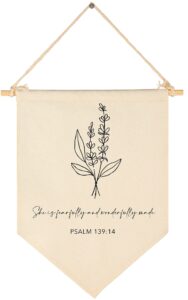 nursery scripture bible verse-christian botanical decor-canvas hanging pennant flag banner wall sign decor gift for nursery bedroom playroom front door baby kids girl boy teen- birthday christmas gift