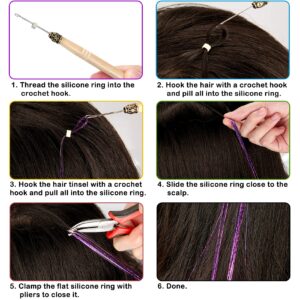 Hair Tinsel Kit (48 Inch,14 Colors, 3500 strands), Tinsel Hair Extensions with Tools, Heat Resistant Fairy Hair Tinsel Kit for Women Hair Accessories