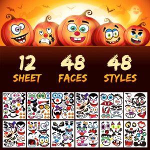 Pumpkin Decorating Kit for Kids 48 Different Pumpkin Faces Stickers Halloween Pumpkin Stickers Halloween Pumpkin Decor for Kids Make 48 Pumpkins