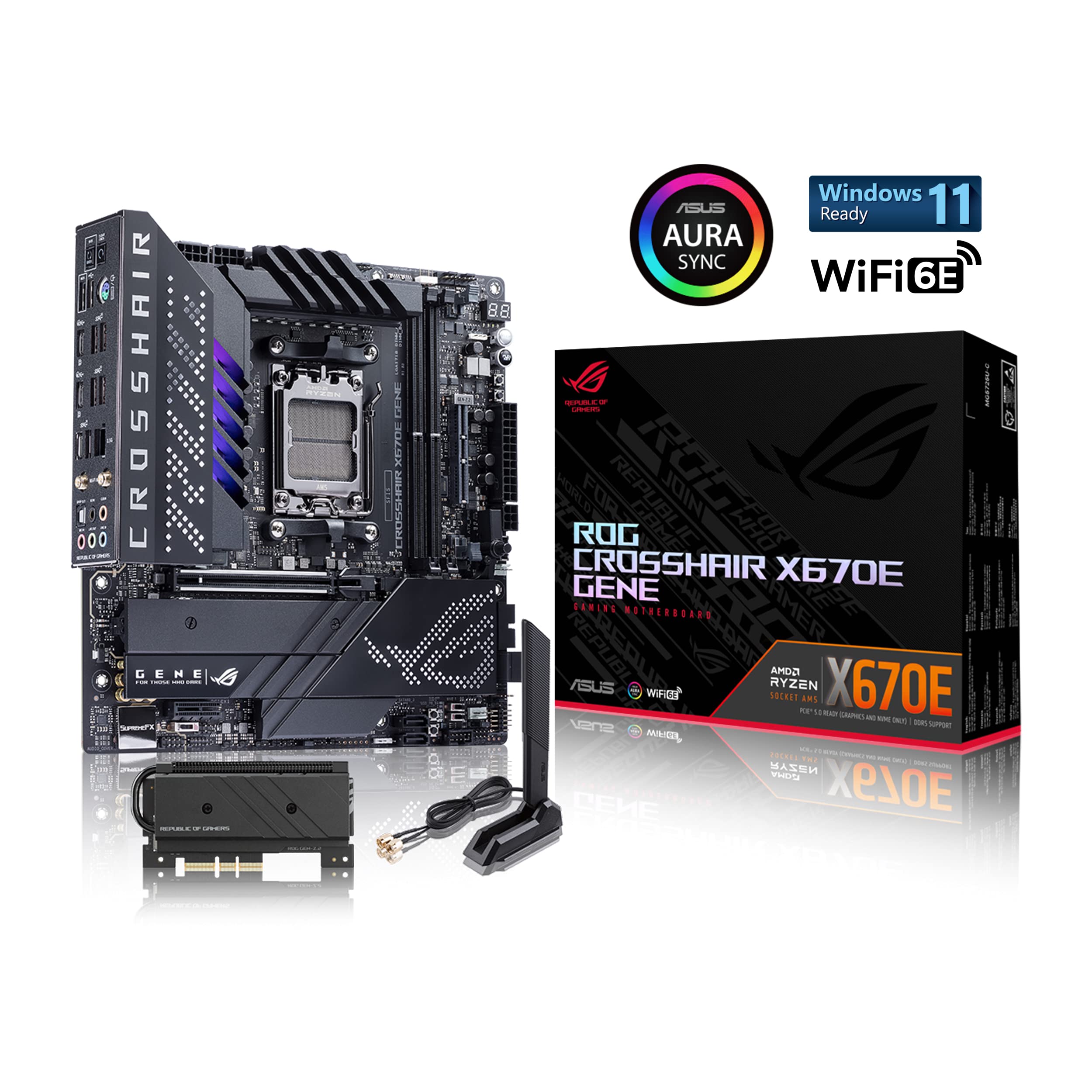 ASUS ROG CROSSHAIR X670E GENE WIFI 6E Socket AM5(LGA 1718) Ryzen 7000 mATX gaming motherboard (16+2 power stages, PCIe® 5.0, DDR5,USB 3.2 Gen 2x2 front-panel, USB4® ports, Wi-Fi 6E)