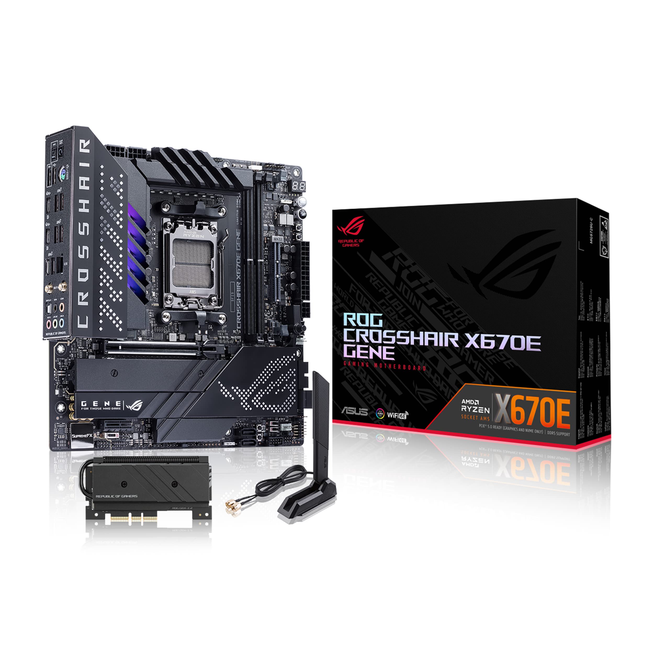 ASUS ROG CROSSHAIR X670E GENE WIFI 6E Socket AM5(LGA 1718) Ryzen 7000 mATX gaming motherboard (16+2 power stages, PCIe® 5.0, DDR5,USB 3.2 Gen 2x2 front-panel, USB4® ports, Wi-Fi 6E)