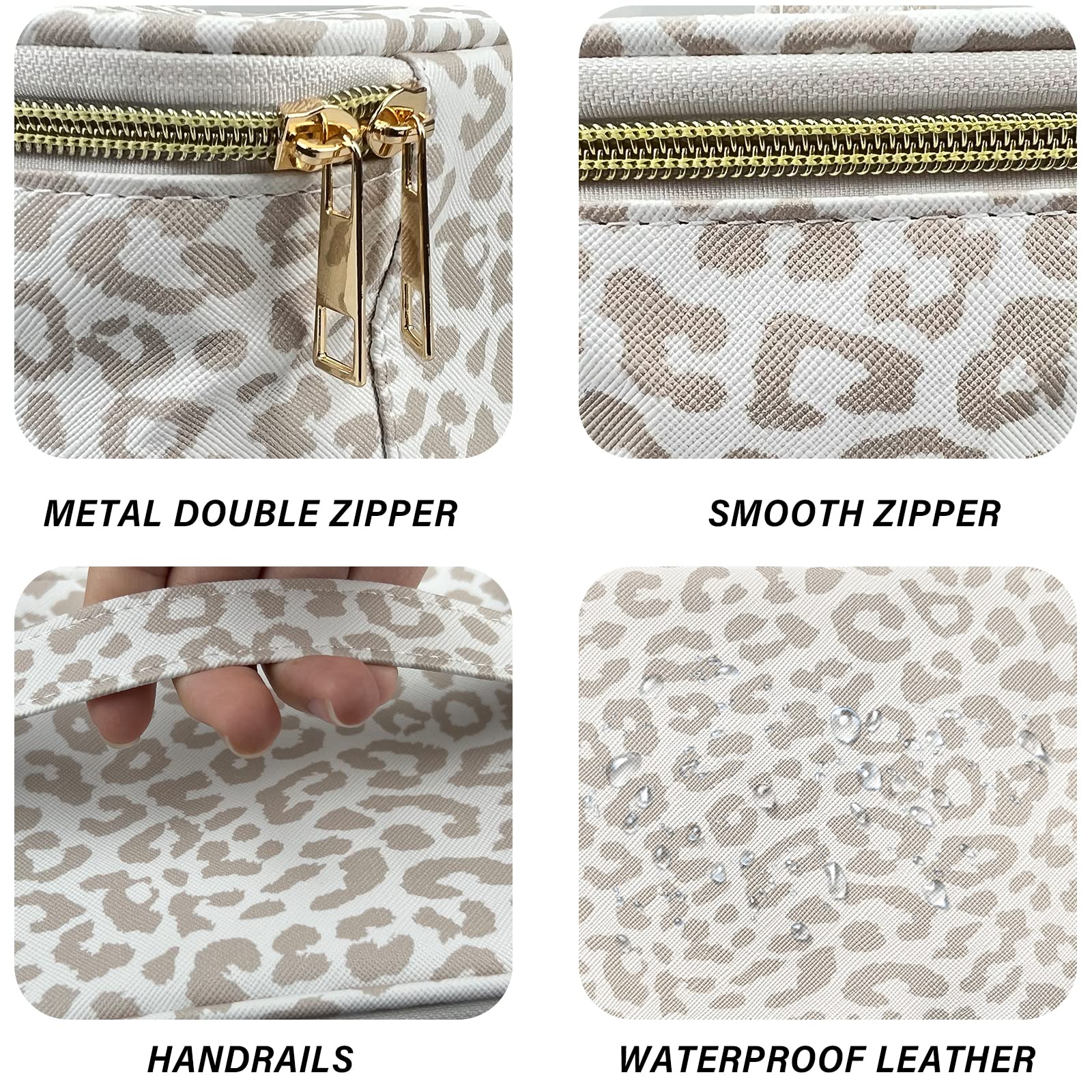 Deokke 3Pcs Makeup Bag,Travel Makeup Bag,Makeup Bags for Women,Makeup Brush Bag,Large Capacity PU Cosmetic Bag,Waterproof and Durable-Grey White Leopard Cheetah Pattern