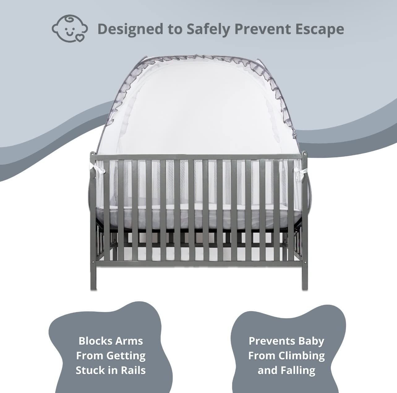 Brite Life Baby Safety Crib Tent - Premium Pop up Set up - Waterproof Mattress Crib Cover - Nursery Mosquito Net - See Through Mesh Crib Net - Protect from Insects & Pet - (51x27x55 inches)