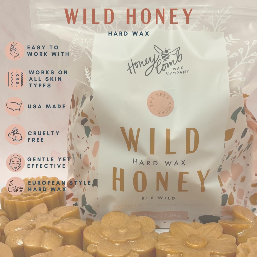 Honeycomb's Professional Hard Wax 2.2LB, All-Purpose, No Strips Needed, Solid Wax Honey Smooth Texture, Easy Removal, Peel-Off Wax (Wild Honey), 2.2 LB