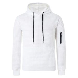 maiyifu-gj men's plaid jacquard pullover hoodies long sleeve gym hooded sweatshirts casual drawstring hoodie with pocket (white,medium)